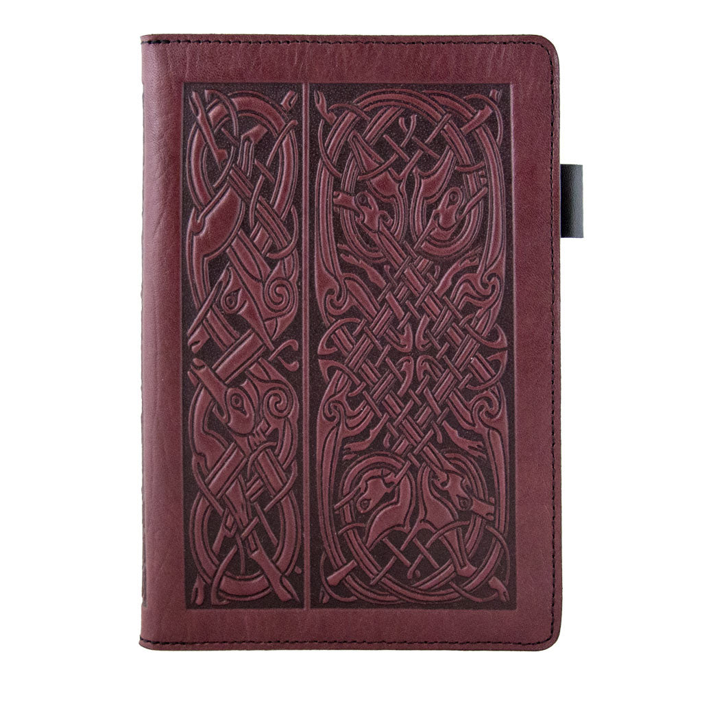 Small Leather Portfolio Notebook, Celtic Hounds – Oberon Design Wholesale
