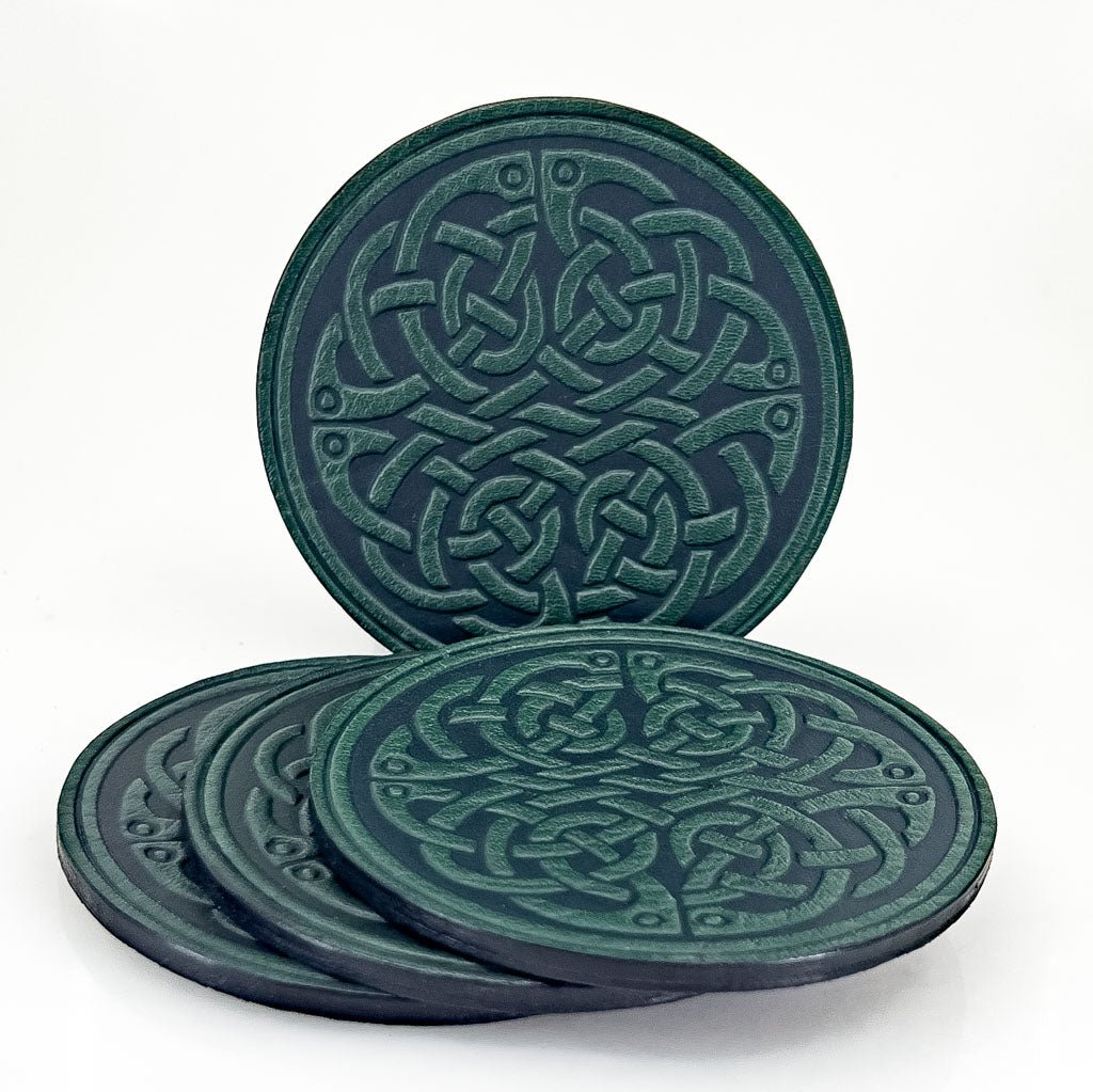 Premium Leather Coasters, Celtic Fish Knot, Handmade in The USA, Set of ...